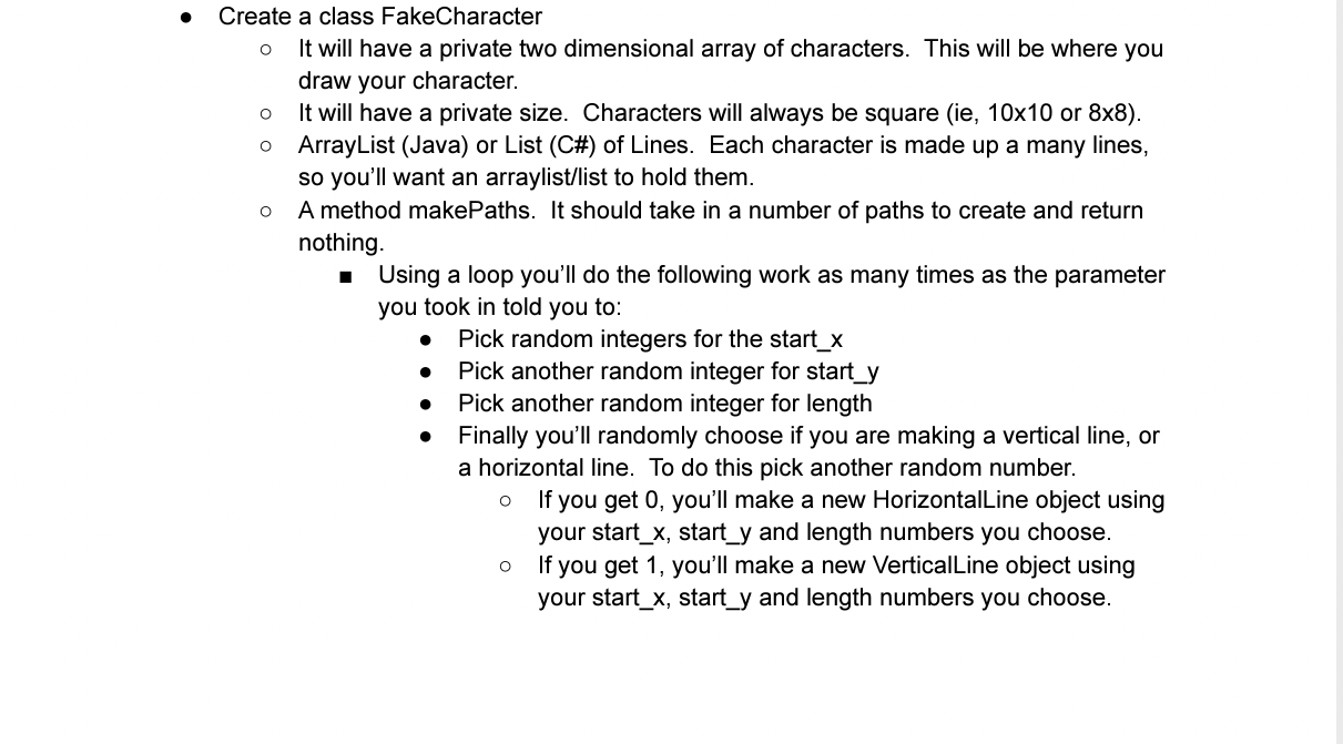 Solved Create a class FakeCharacter - It will have a private | Chegg.com