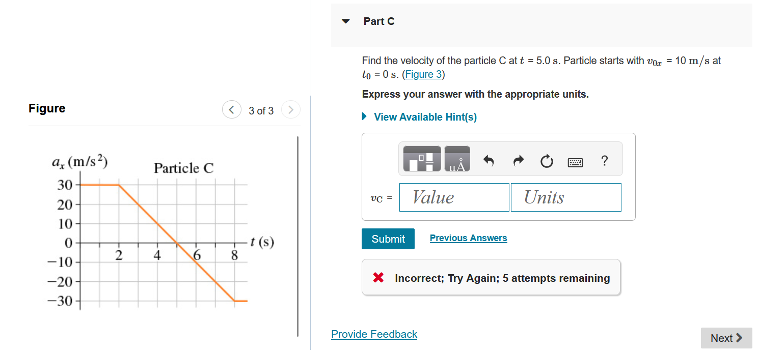 Solved Part CFind the velocity of the particle C at t=5.0s. | Chegg.com