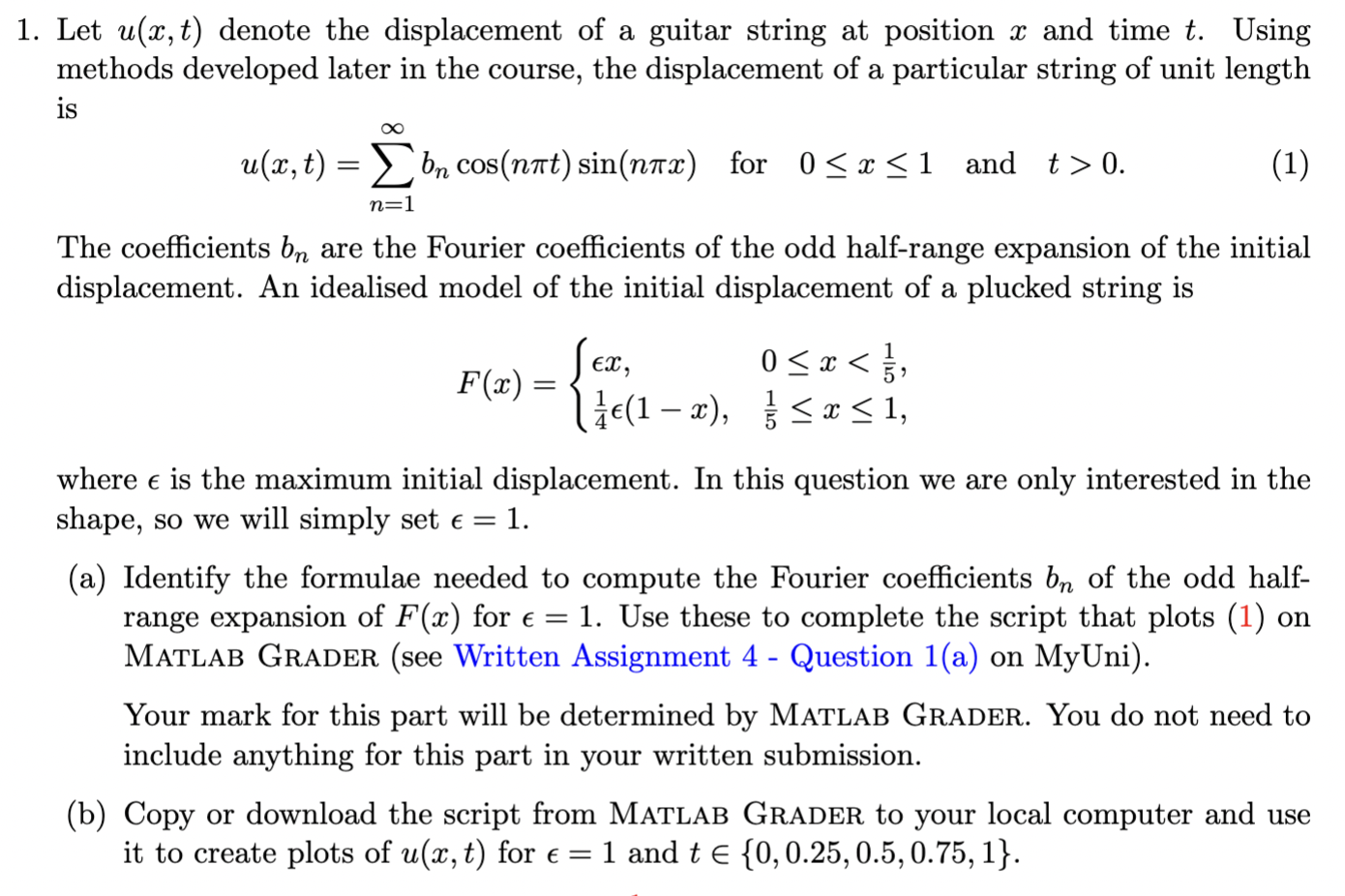 1. Let u(x, t) denote the displacement of a guitar | Chegg.com