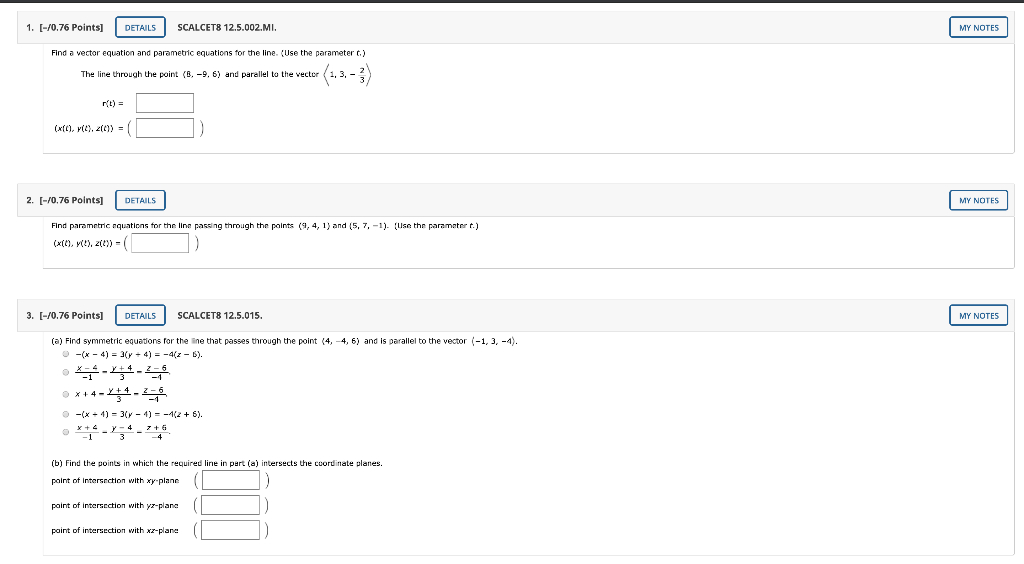 Solved 1. [-/0.76 Points] DETAILS SCALCET8 12.5.002.MI. MY | Chegg.com