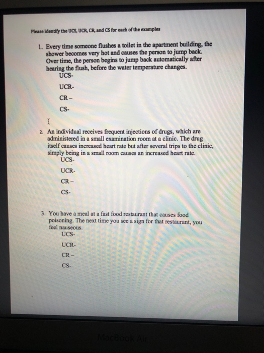Solved Please identify the UCS, UCR, CR, and CS for each of | Chegg.com