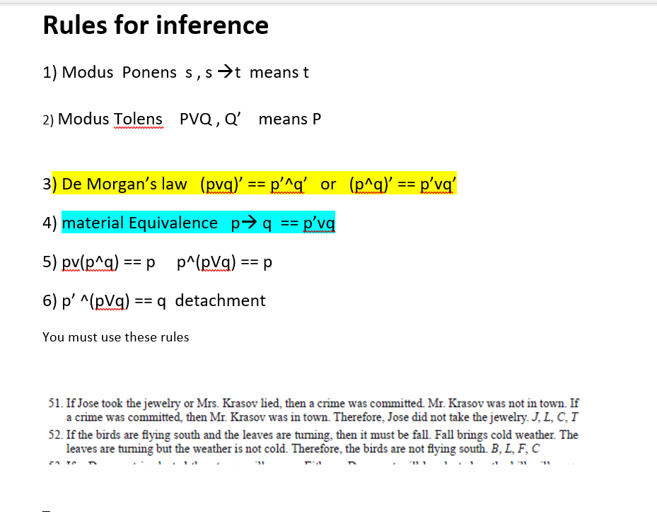 Solved Rules for inference 1) Modus Ponens s,sat means t 2) | Chegg.com