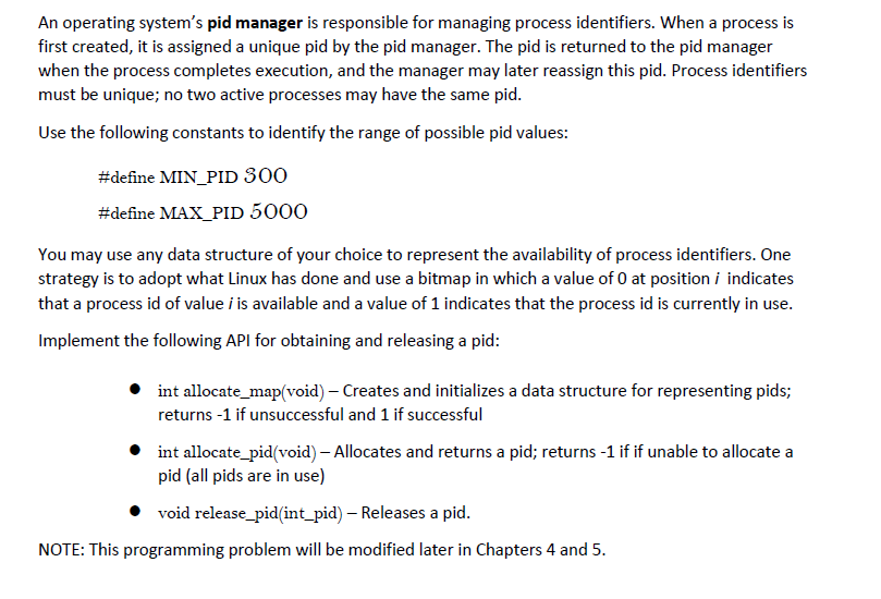 Solved An operating system's pid manager is responsible for | Chegg.com