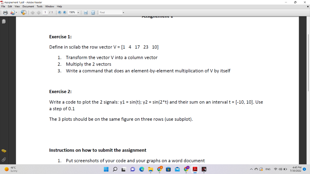 Solved Define in scilab the row vector V=[14172310] 1. | Chegg.com
