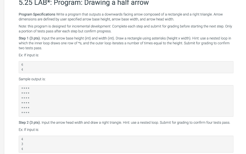 Solved 5.25 LAB*: Program: DraWIng a nalt arrow Program | Chegg.com