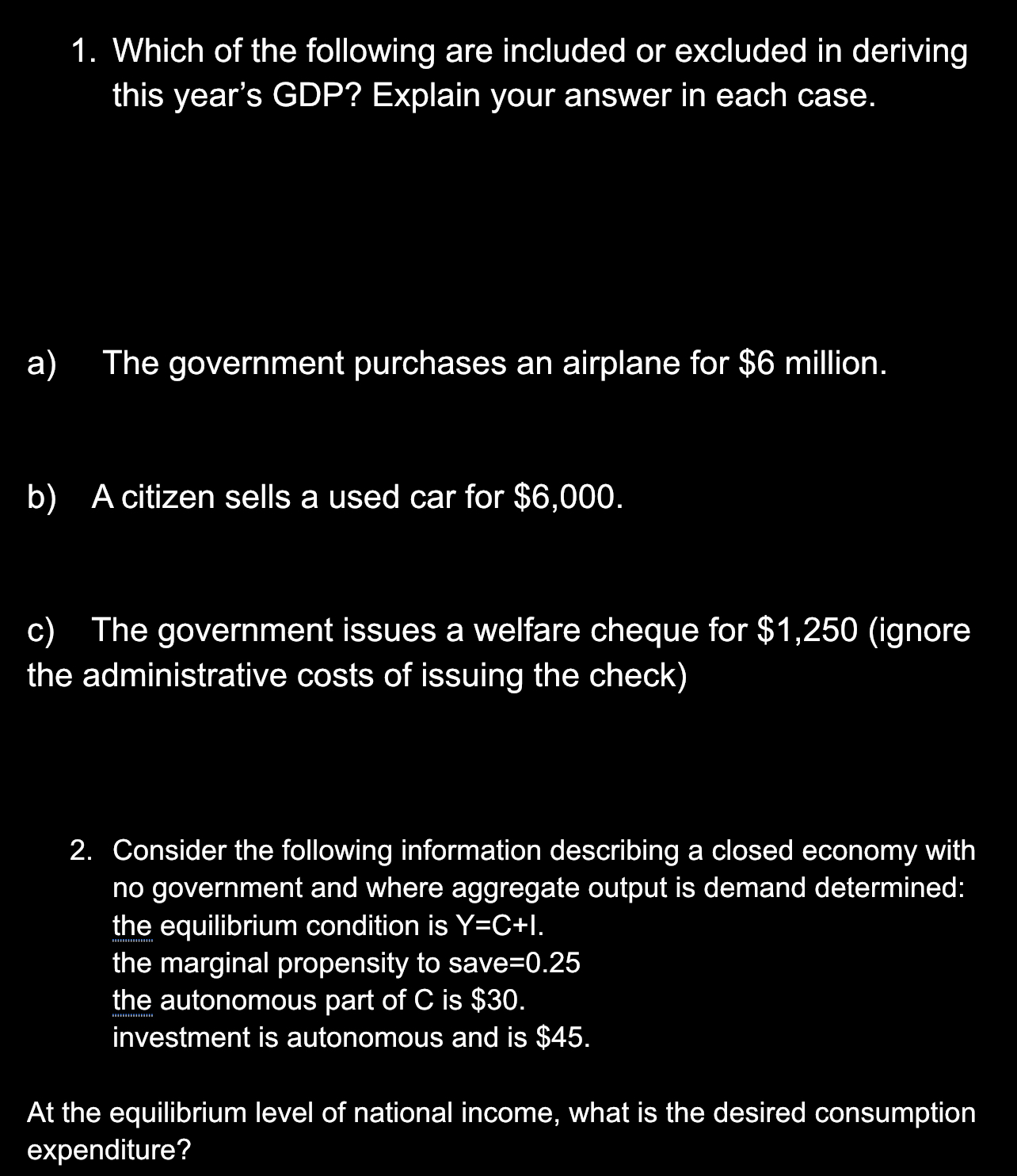 Solved 1. Which of the following are included or excluded in | Chegg.com