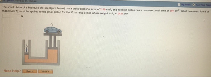 Solved The small piston of a hydraulic lift (see figure | Chegg.com