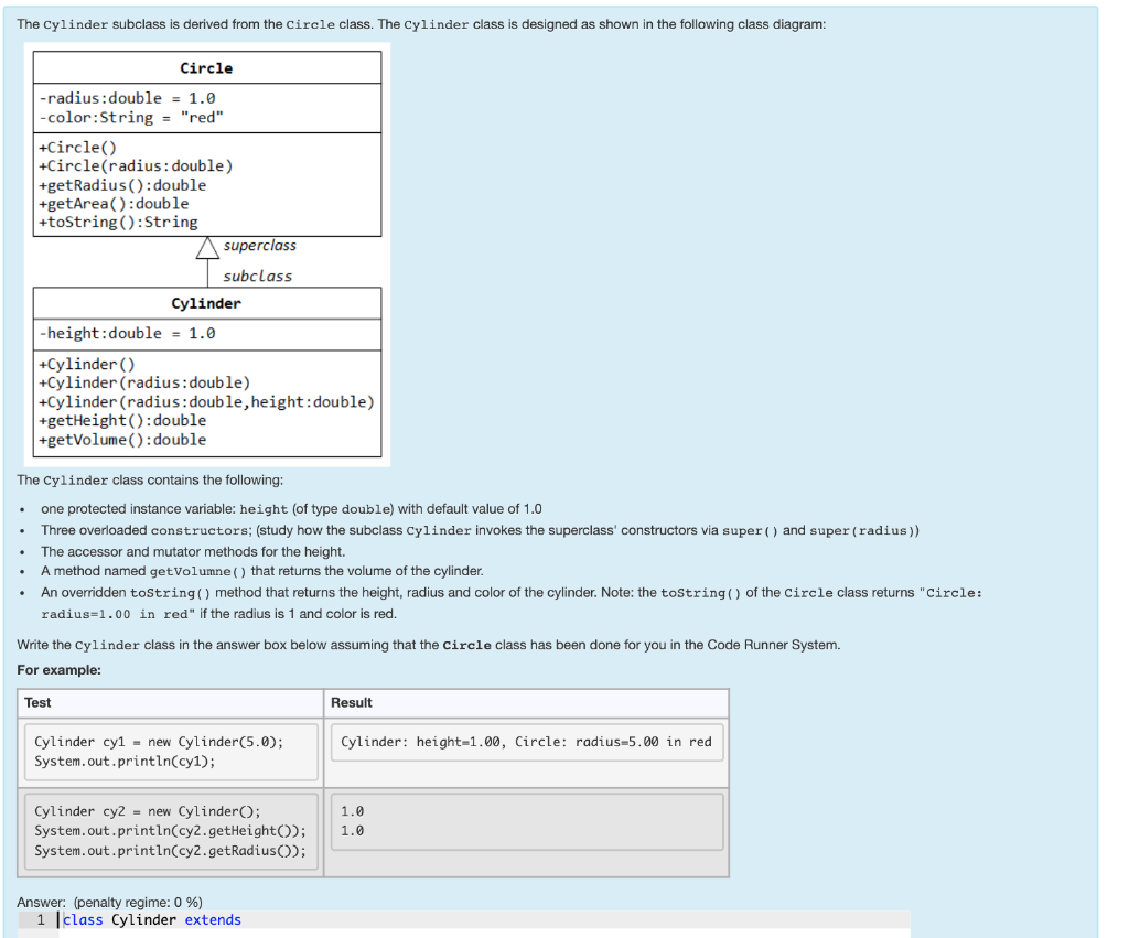 Solved The Cylinder subclass is derived from the circle | Chegg.com