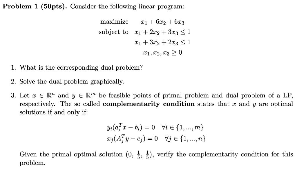 Solved Problem 1 (50pts). Consider the following linear | Chegg.com