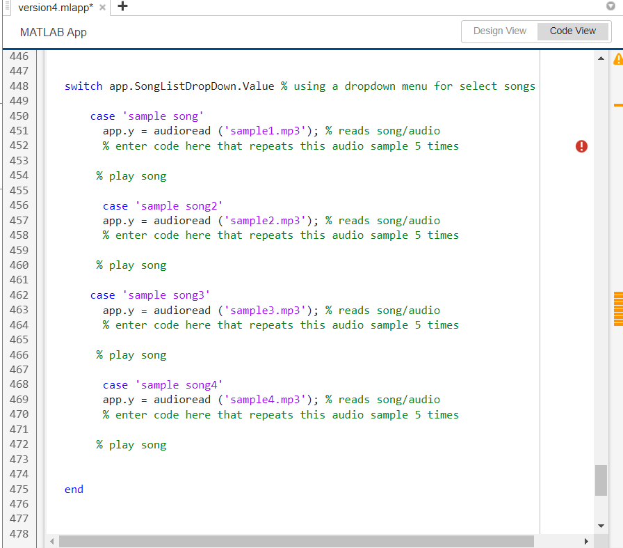 Solved Matlab app designer help. I am making an MP3 music | Chegg.com