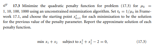 Solved 17.3 Minimize the quadratic penalty function for | Chegg.com