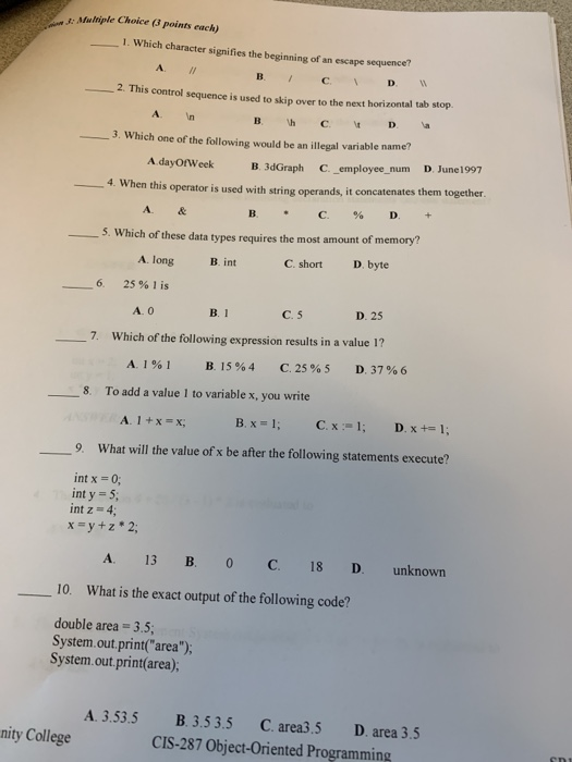 Solved : Multiple Choice points eack) 1. Which character | Chegg.com