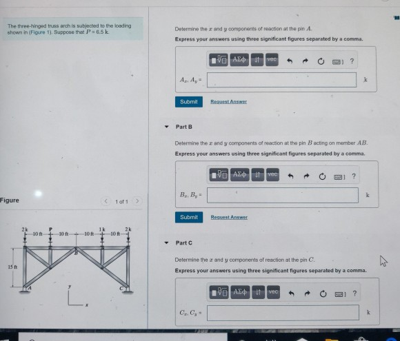 Solved The three-hinged truss arch is subjected to the | Chegg.com