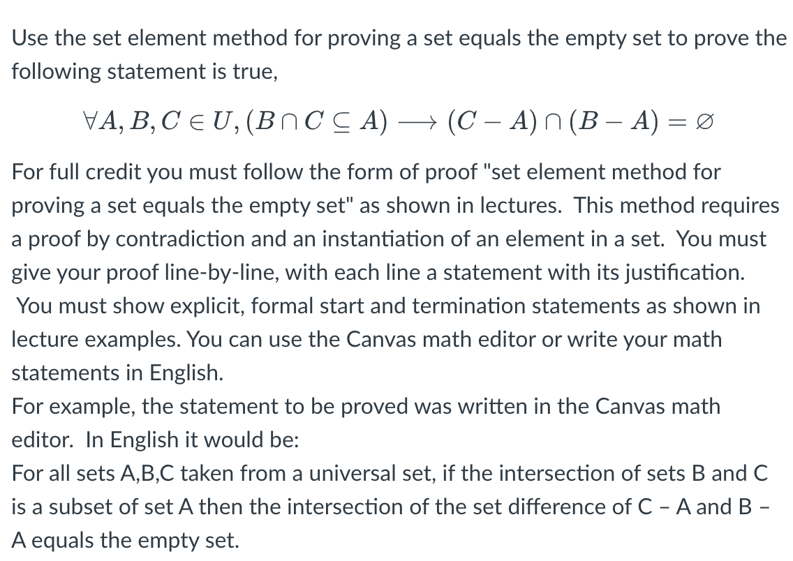 Solved Use the set element method for proving a set equals | Chegg.com