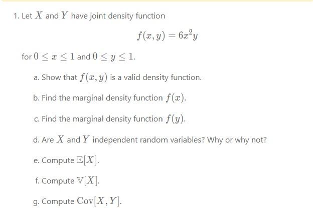 Solved 1. Let X and Y have joint density function | Chegg.com