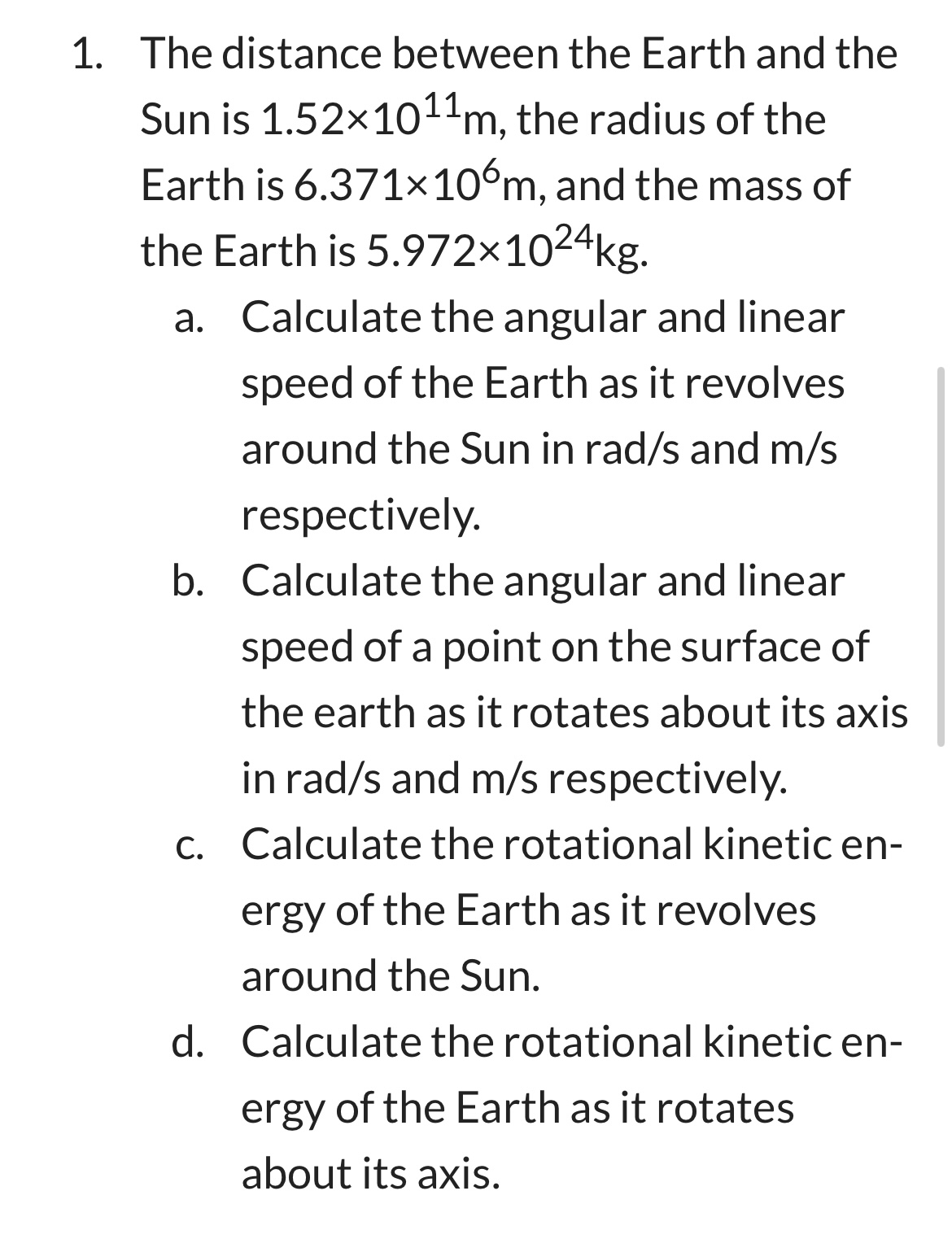 Solved The distance between the Earth and the Sun is | Chegg.com