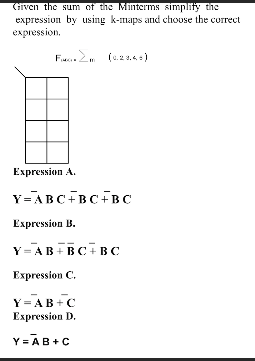 Solved Given the sum of the Minterms simplify the expression | Chegg.com