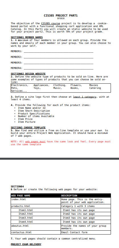 CIS385 PROJECT PARTI SP2829 The objective of the | Chegg.com