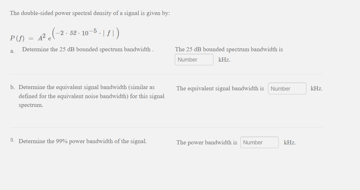 The double-sided power spectral density of a signal | Chegg.com