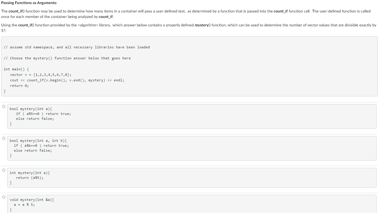 Solved Passing Functions as Arguments: The count_if() | Chegg.com