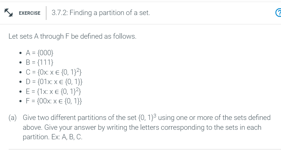 Solved 3.7.2: Finding a partition of a set. Let sets A | Chegg.com