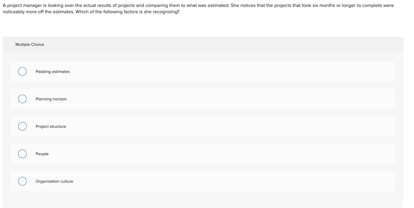 Solved A project manager is looking over the actual results | Chegg.com