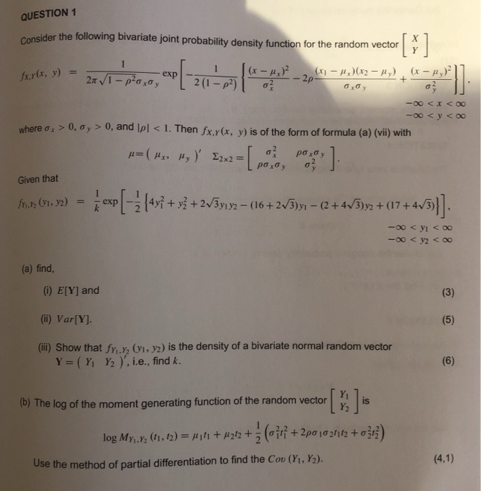 Solved QUESTION 1 Consider the following bivariate joint | Chegg.com