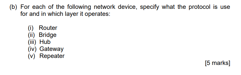 Solved (b) For each of the following network device, specify | Chegg.com