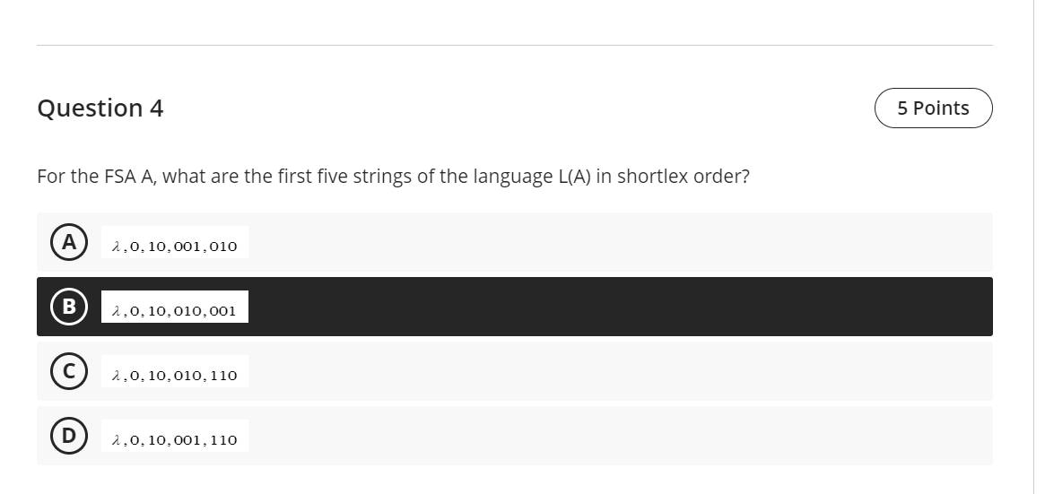 Solved For the FSA A, what are the first five strings of the | Chegg.com