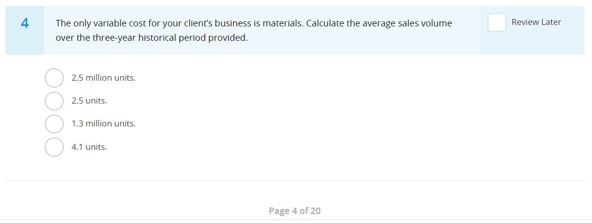 Solved 4 The only variable cost for your client's business | Chegg.com
