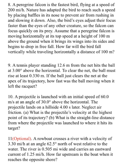Solved 8. A peregrine falcon is the fastest bird, flying at | Chegg.com