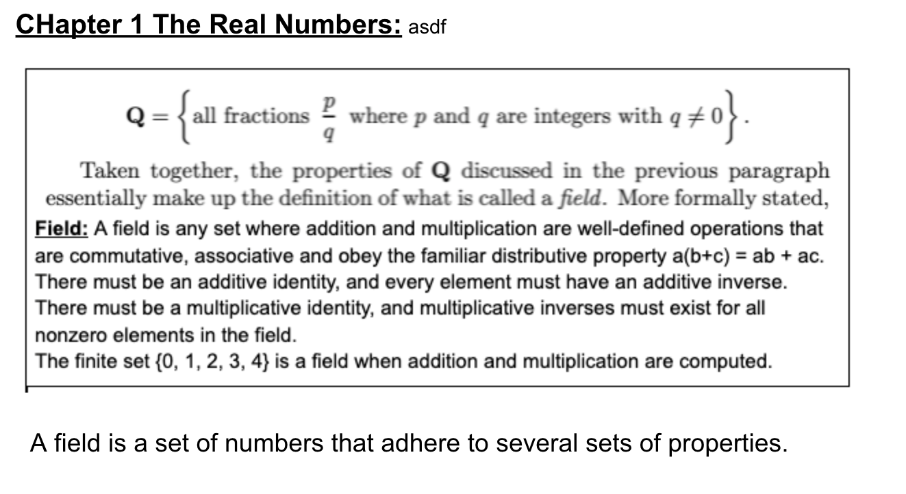 Solved Intro to analysis: what is a Field? In a basic or | Chegg.com