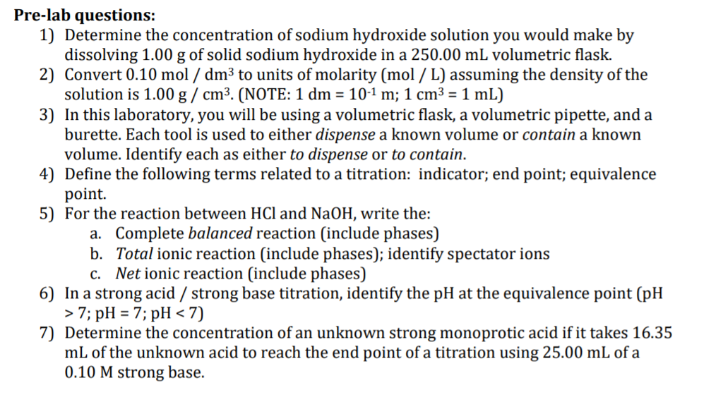 Solved Pre-lab questions: 1) Determine the concentration of | Chegg.com