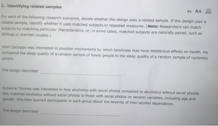 Solved 2. Identifying related samples Aa Aa For each of the | Chegg.com