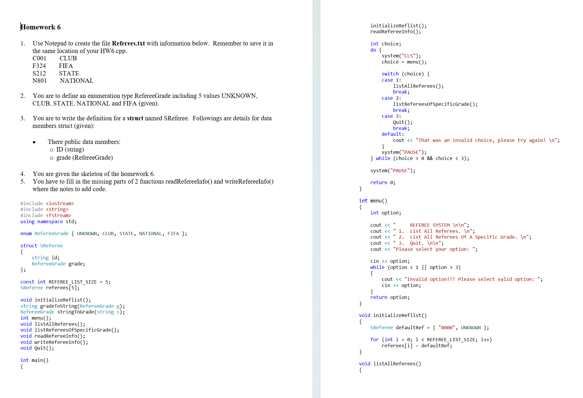 Solved please helpinitializeReflist();readRefereeInfo();int | Chegg.com