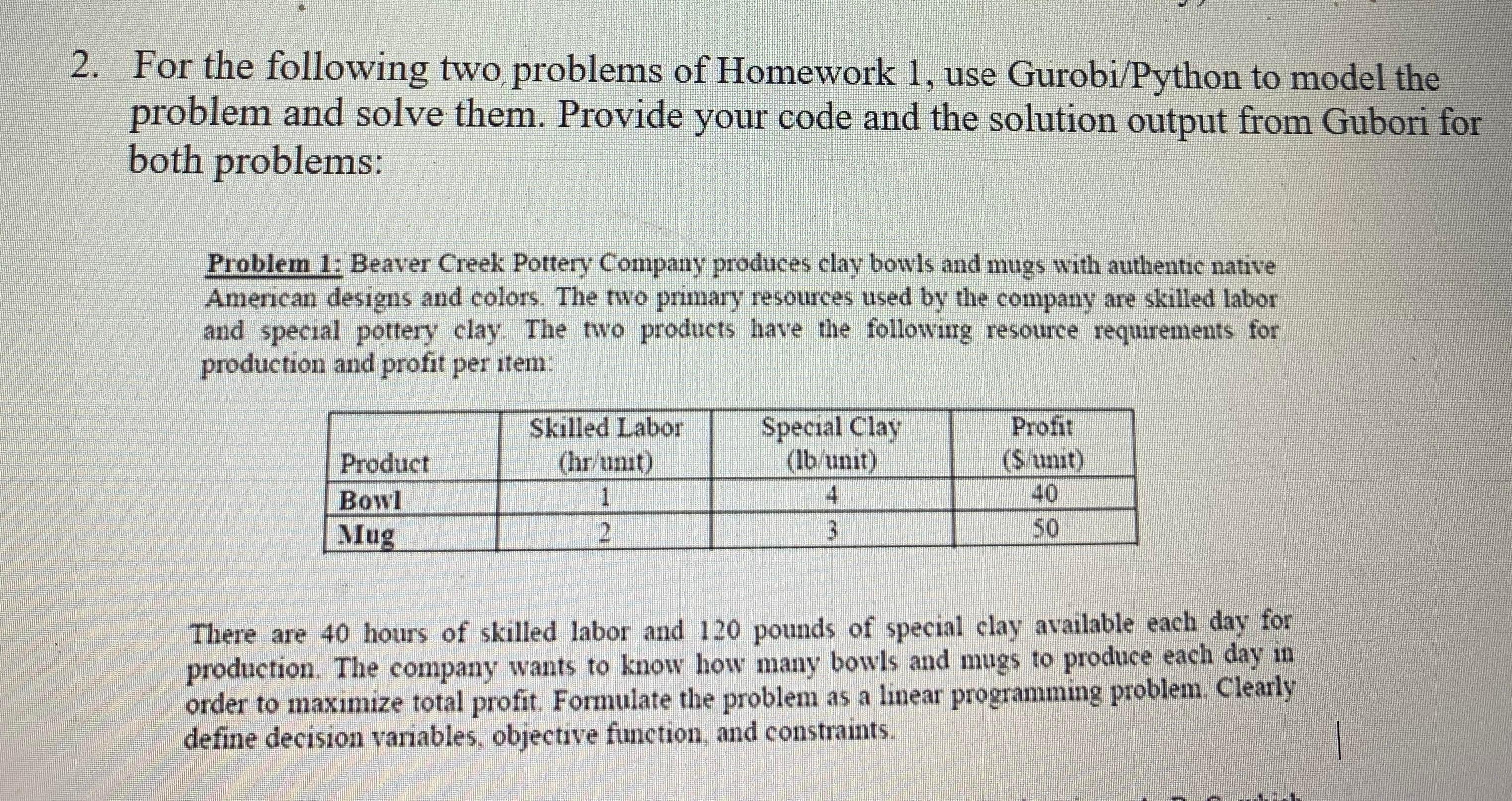 Please solve using python / Gurobi. Provide your code | Chegg.com