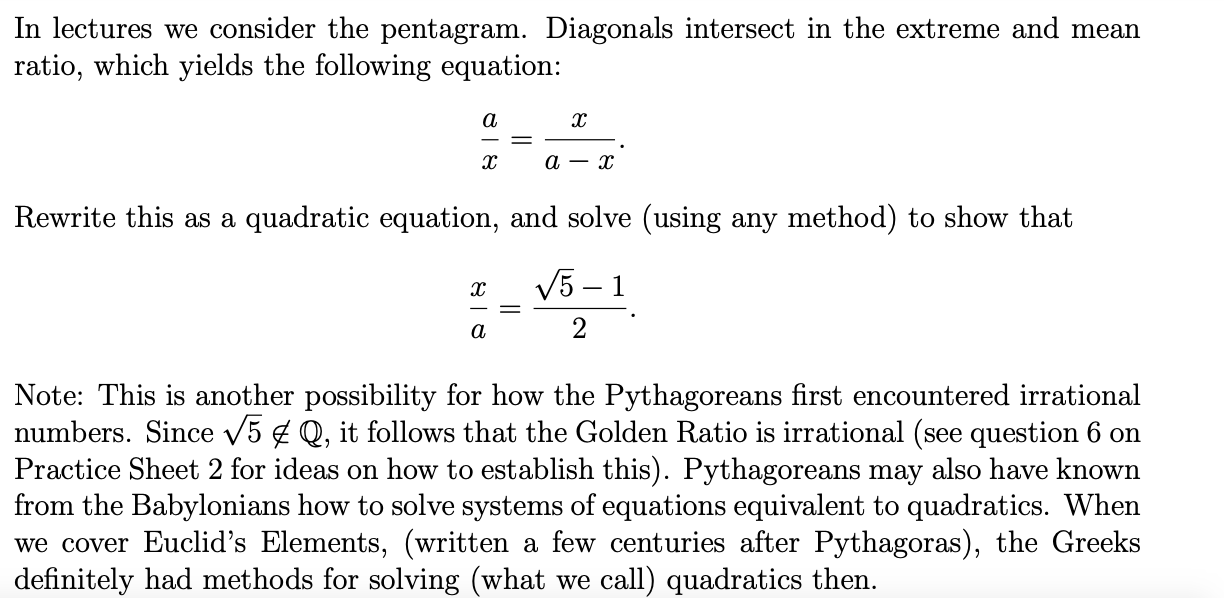 Solved In lectures we consider the pentagram. Diagonals | Chegg.com