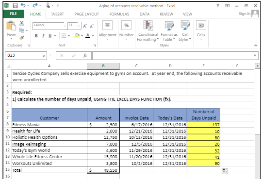 Solved Aging of accounts receivable method - Excel PAGE | Chegg.com