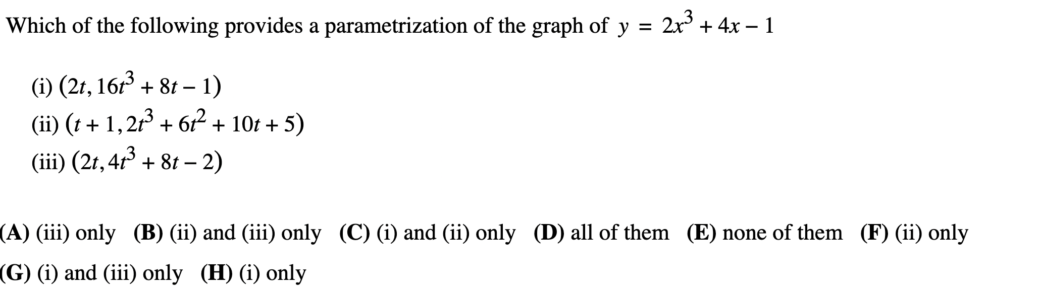 Solved Which of the following provides a parametrization of | Chegg.com