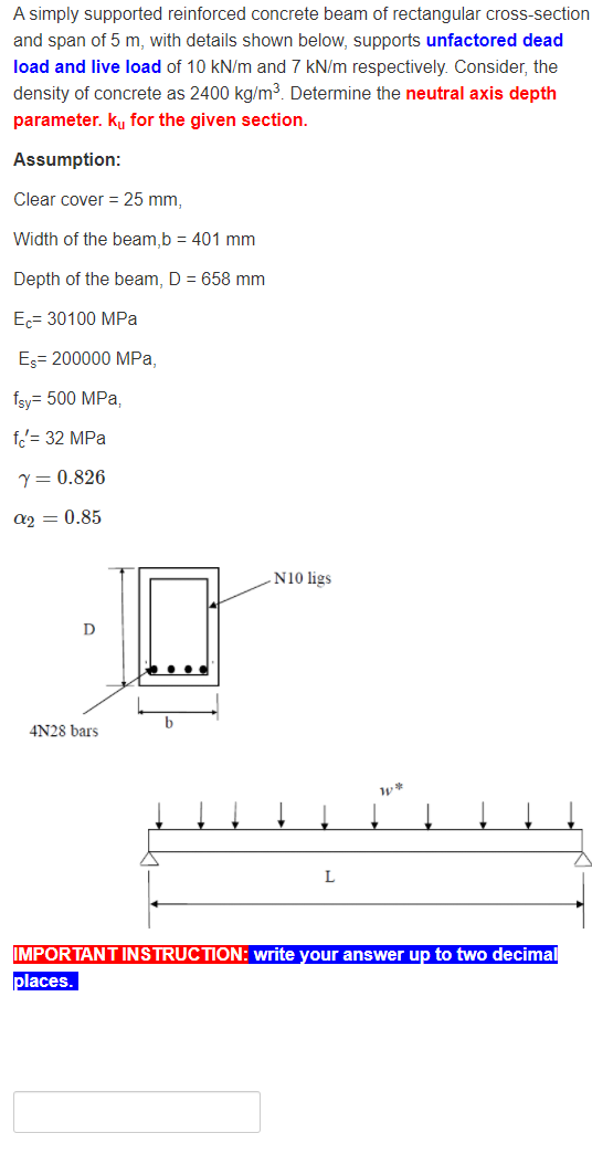 Solved A simply supported reinforced concrete beam of | Chegg.com