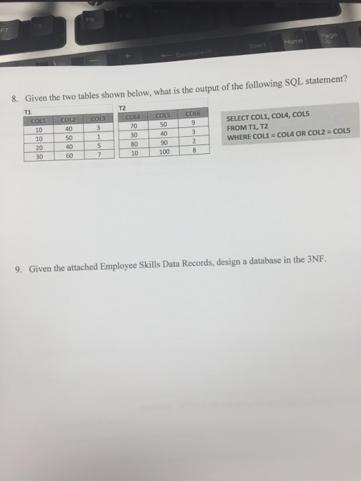 Solved Homework Given The Two Tables Shown Below What Is The Output Of The Following Sql
