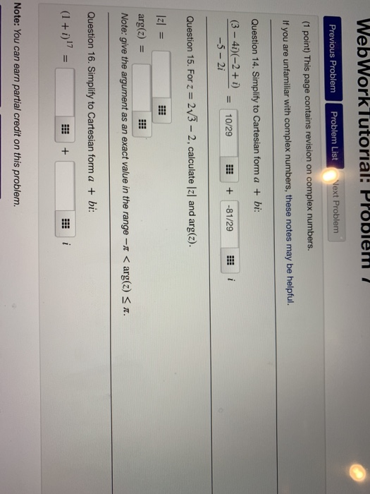 Solved WebWork Tutorial: Problem Previous Problem Problem | Chegg.com