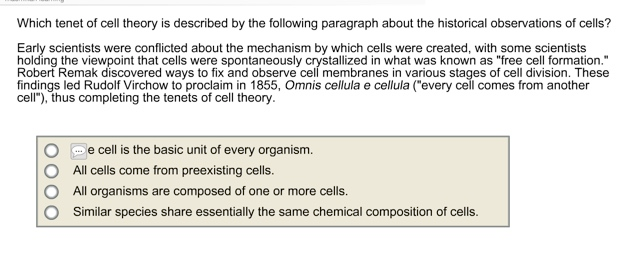 Solved Which tenet of cell theory is described by the | Chegg.com