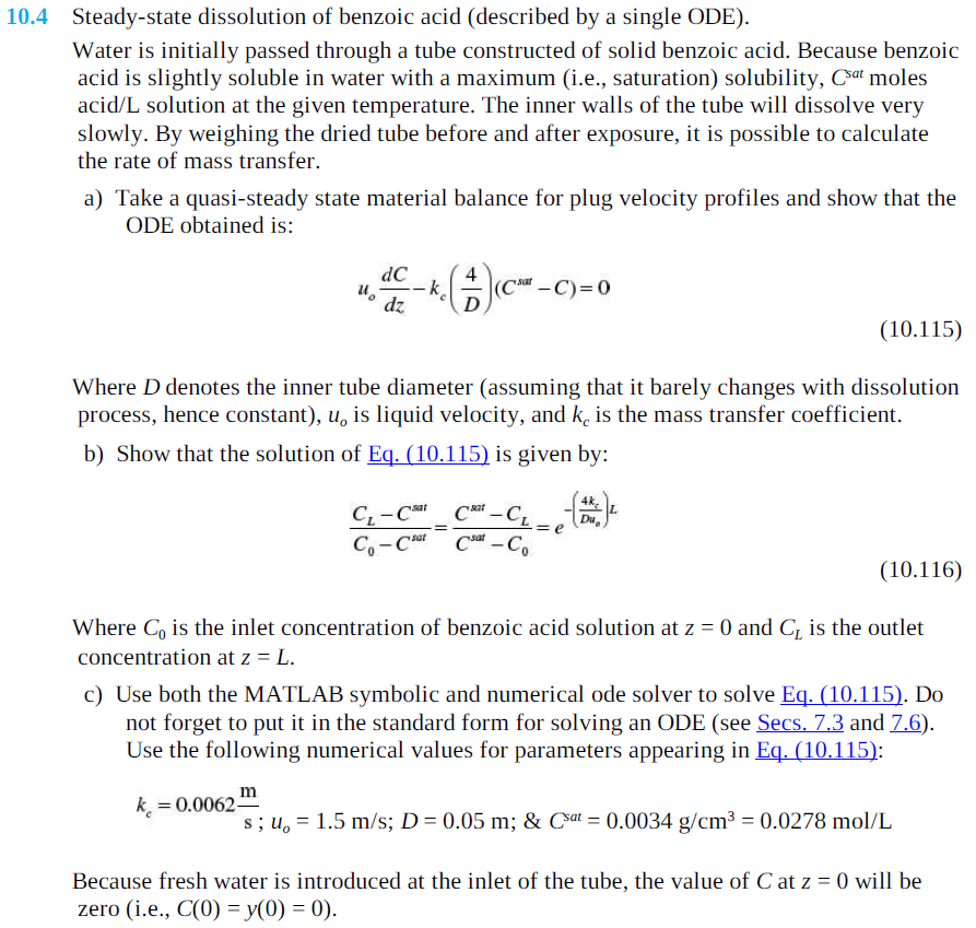 10.4 Steady-state dissolution of benzoic acid | Chegg.com