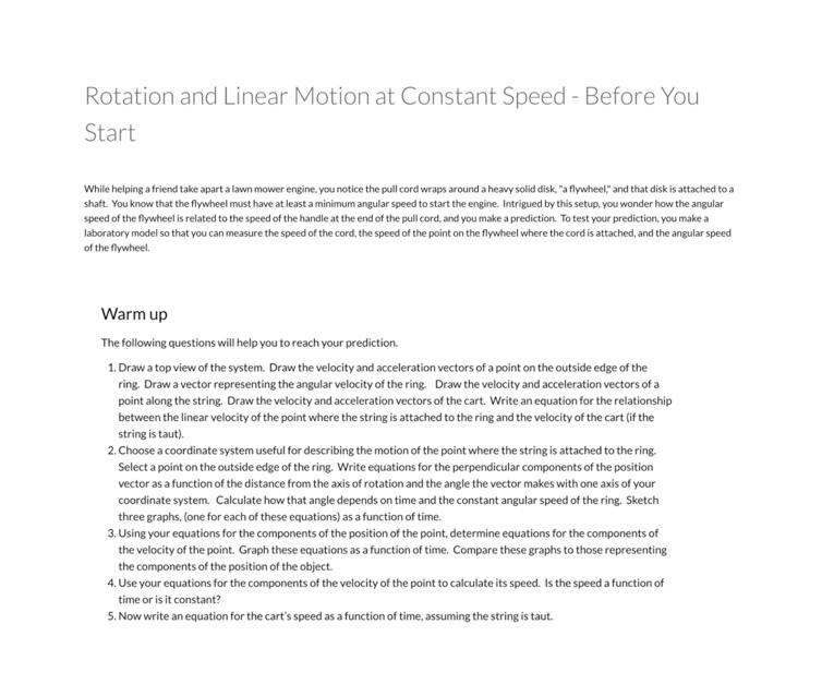 Rotation and Linear Motion at Constant Speed - Before | Chegg.com