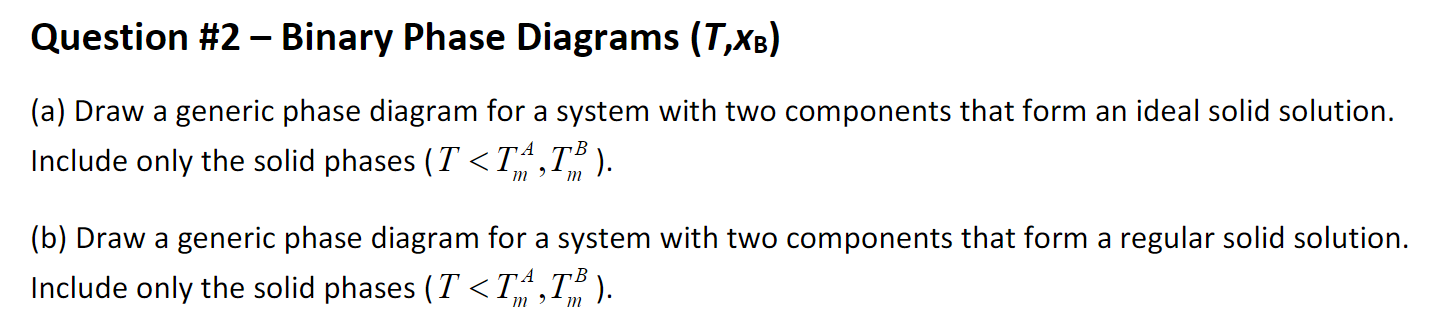 Solved Question #2 - Binary Phase Diagrams (T,XB) (a) Draw a | Chegg.com