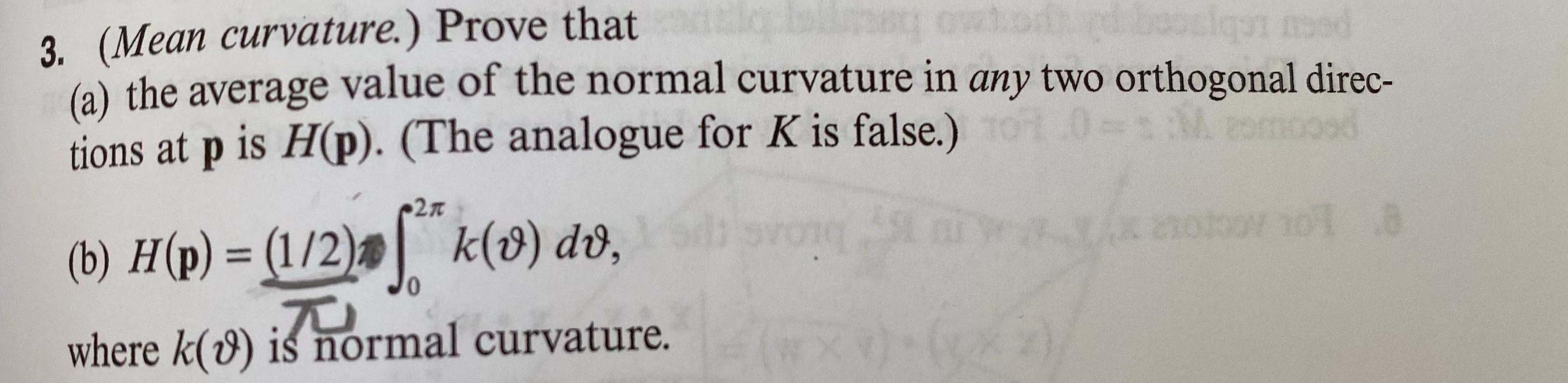 Solved 3. (Mean curvature.) Prove that (a) the average value | Chegg.com