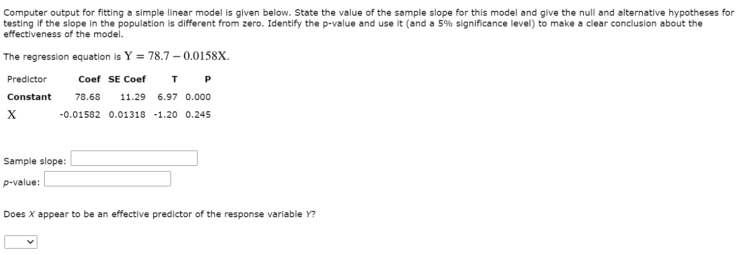 Solved Computer output for fitting a simple linear model is | Chegg.com