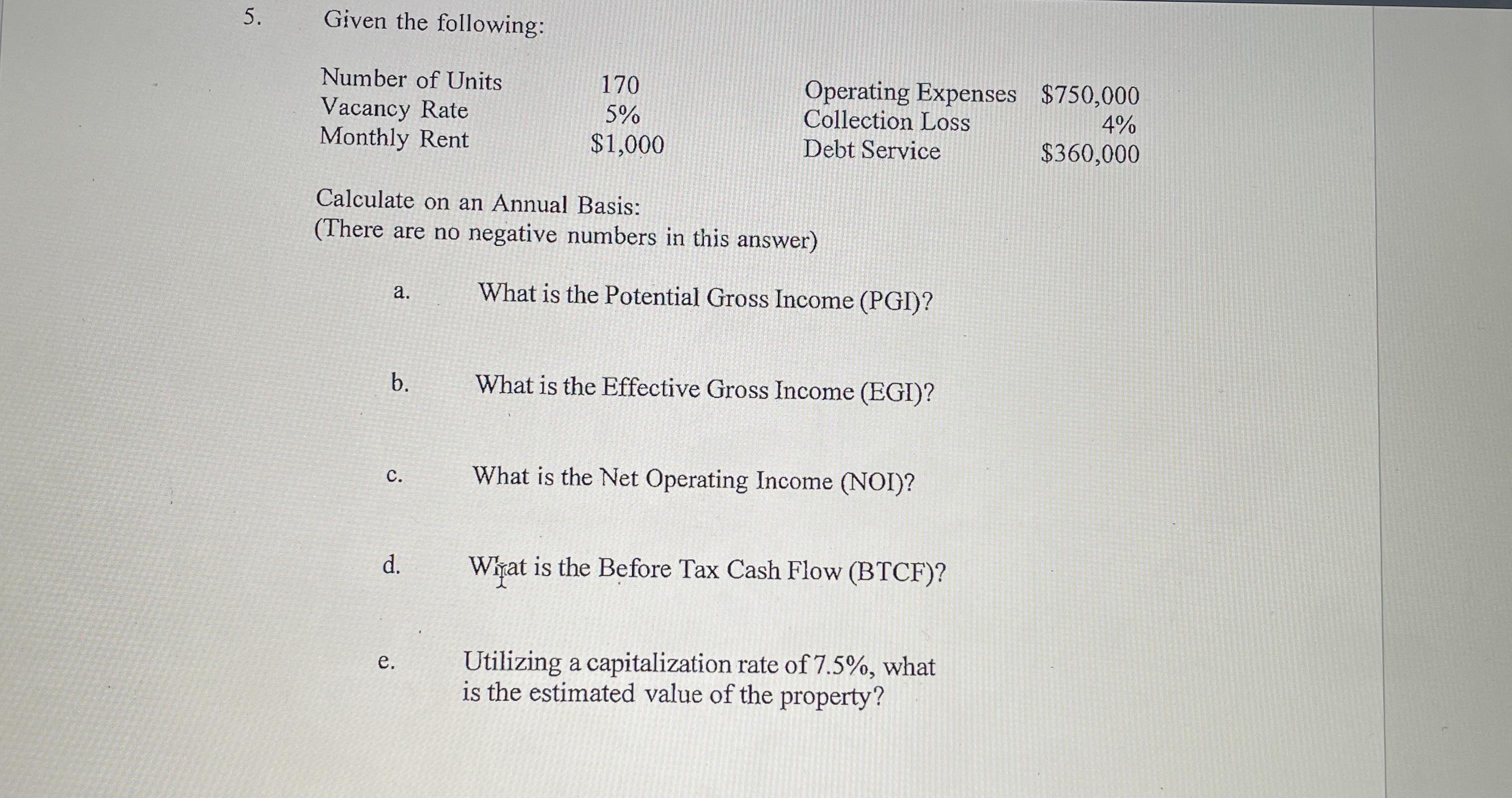 Solved Given the following: Calculate on an Annual Basis: | Chegg.com