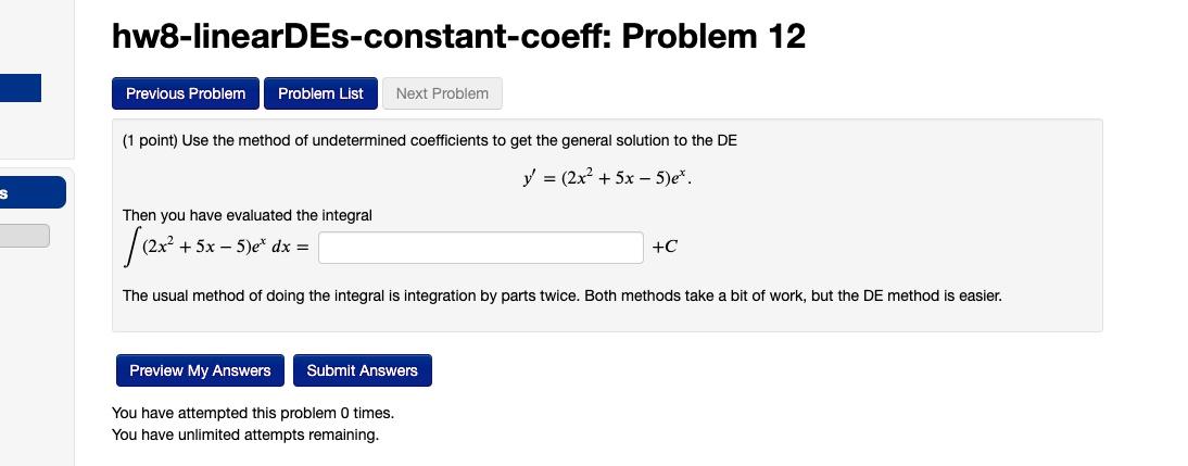 Solved hw8-linearDEs-constant-coeff: Problem 12 (1 point) | Chegg.com